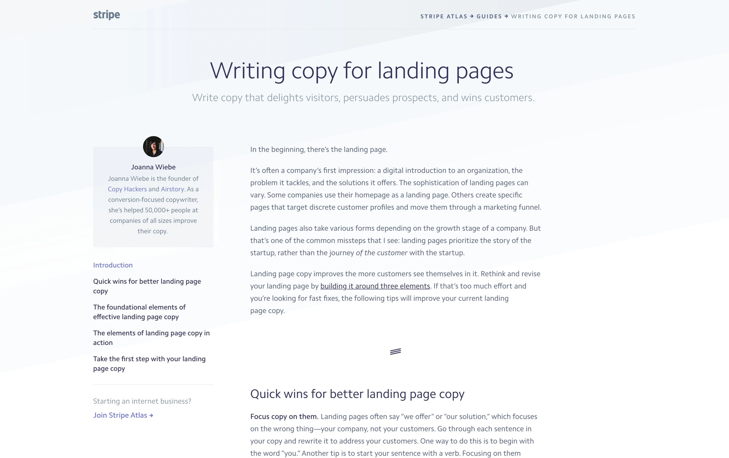 Luke Beard - Stripe Atlas: Writing copy for landing pages – Savee