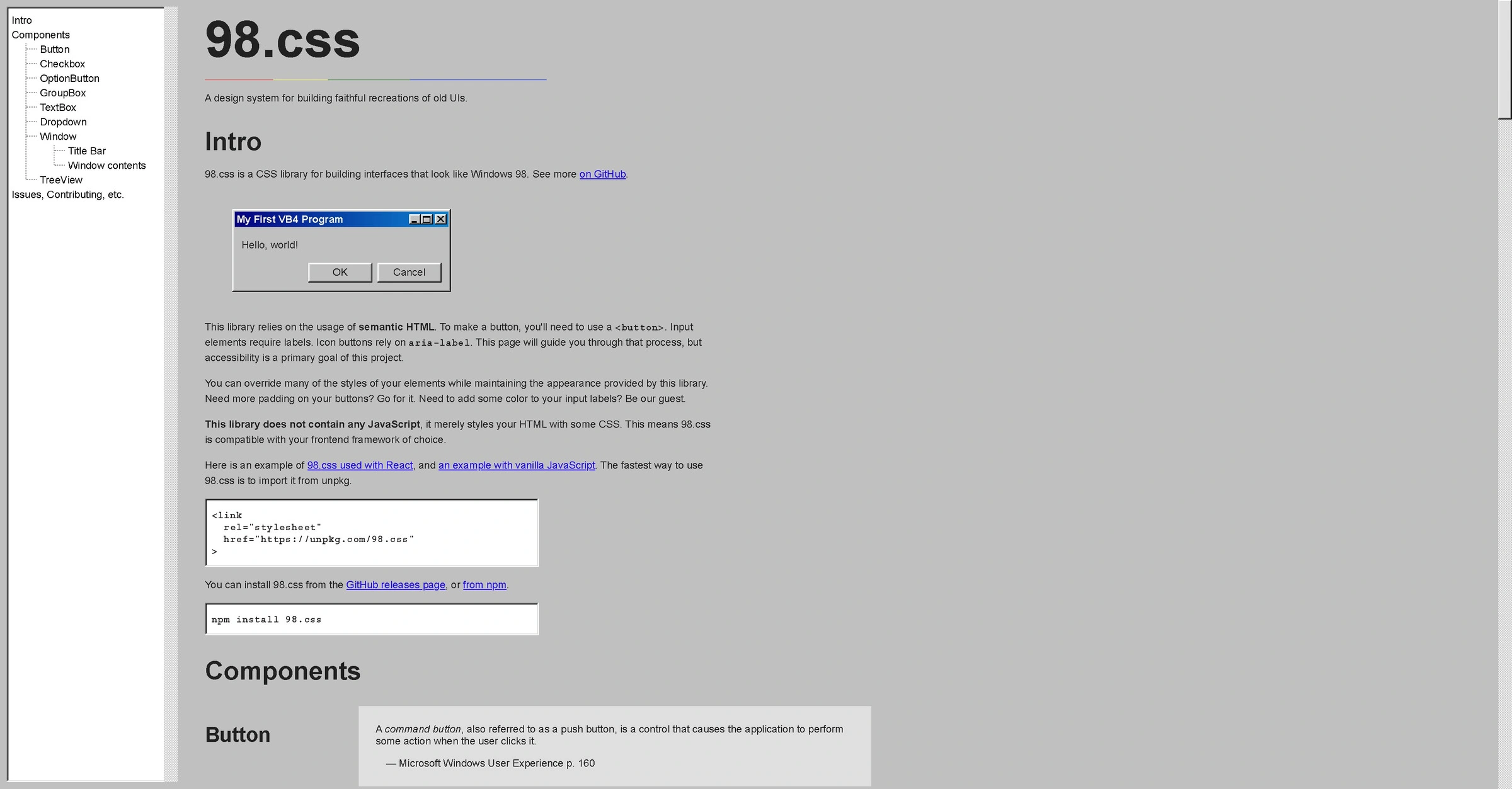 Luke Beard - 98.css - A design system for building faithful recreations ...
