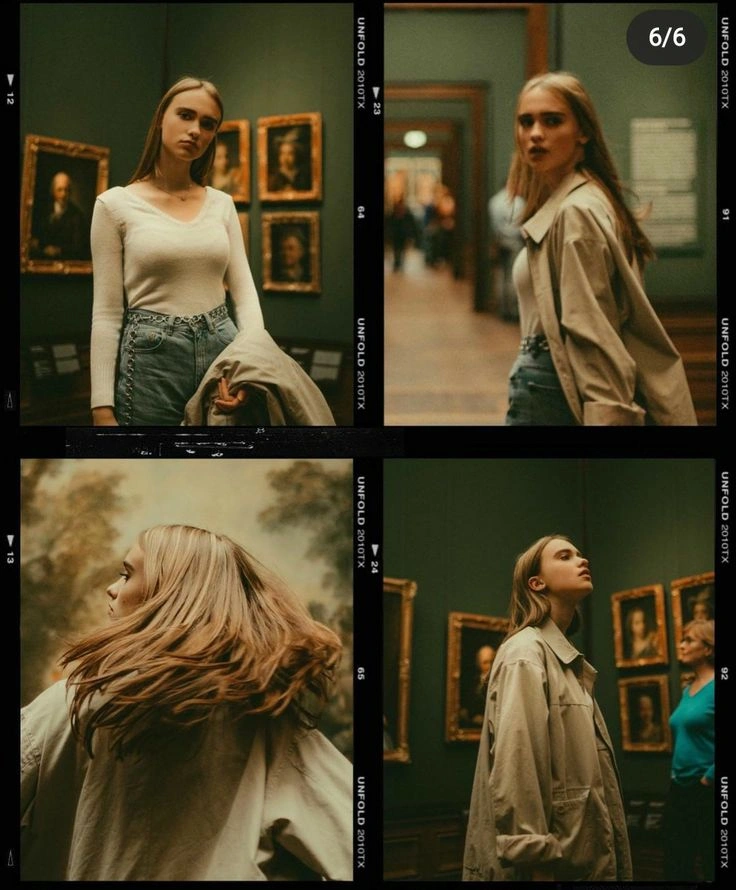 Anna Palma - This may contain: four different shots of a woman in an art gallery – Savee